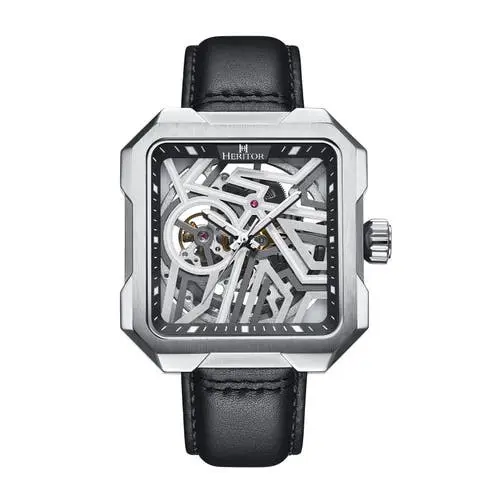HERITOR AUTOMATIC Campbell Leather-band Skeleton Watch - Silver