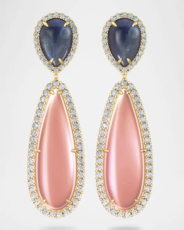 JAMIE TURNER Sparrow Earrings With Kyanite, Moonstone, And Diamonds - Kyanite & Pink Moonstone