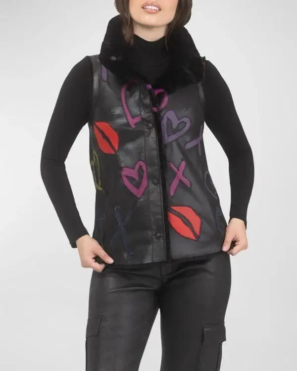 Gorski Reversible Shearling Vest - Black