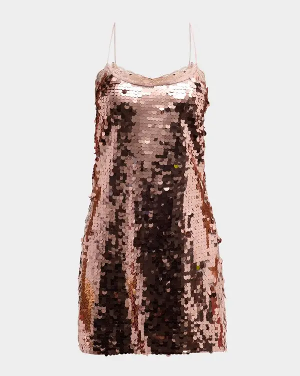 Loveshackfancy Grecia Sequin Mini Dress In Rose Gold - 50% Off |  Editorialist