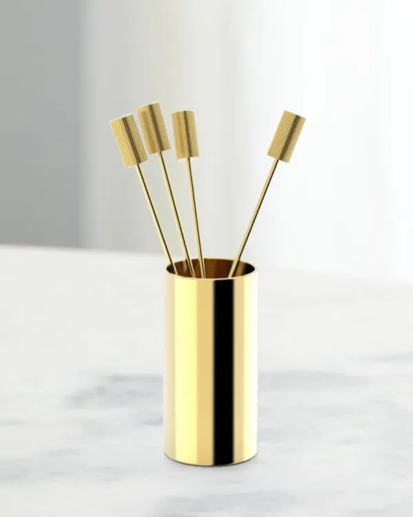 ANNA NEW YORK Striations Cocktail Picks In Holder, Set Of 4 - Gold