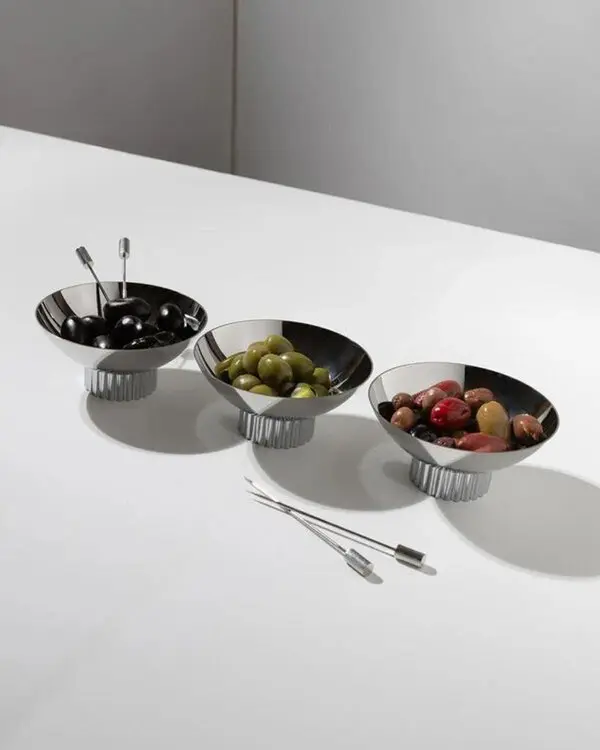 ANNA NEW YORK Striations Cocktail Picks In Holder, Set Of 4 - Silver
