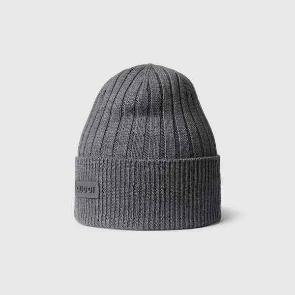 Gucci Rib Knit Wool Beanie - Grey