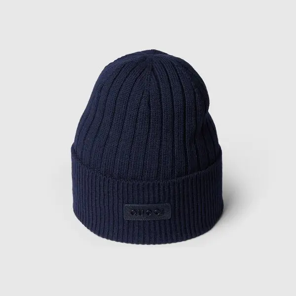 Gucci Rib Knit Wool Beanie - Blue