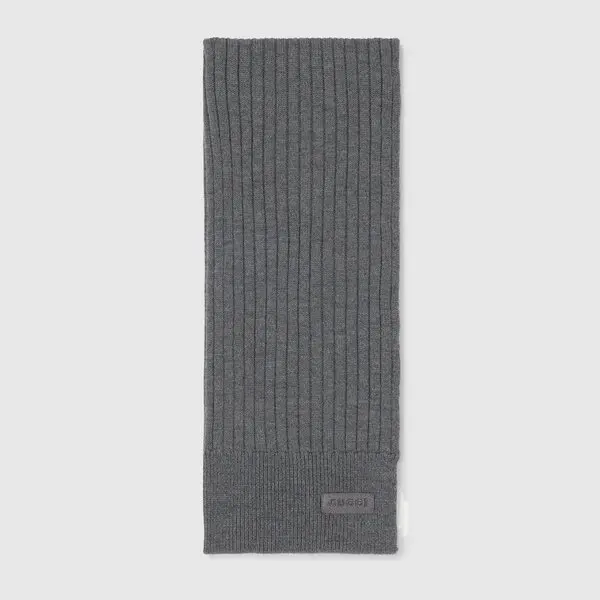 Gucci Knit Wool Scarf With Logo Wool - Grey