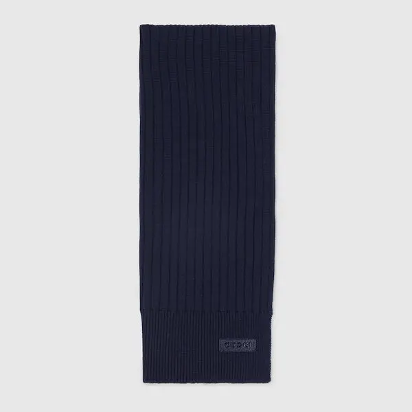 Gucci Knit Wool Scarf With Logo Wool - Blue