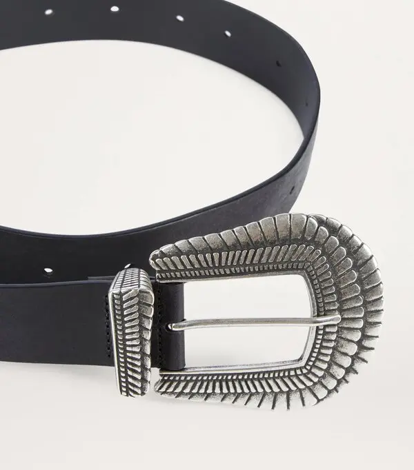 The Kooples Leather Belt With Engraved Buckle In Black - 50  display picture 2