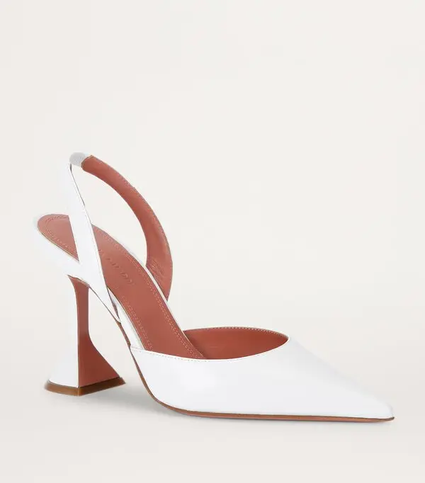 Amina Muaddi Leather Holli Slingback Pumps 95 - White