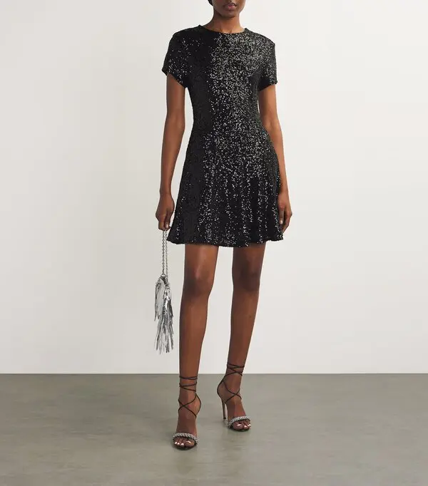 Maje Sequinned Mini T-shirt Dress - Black