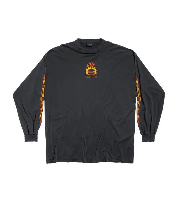 BALENCIAG バレンシアガ　フレイムロゴオーバーTシャツ Balenciaga Flame Logo Oversized Long-Sleeve T-Shirt - Grey