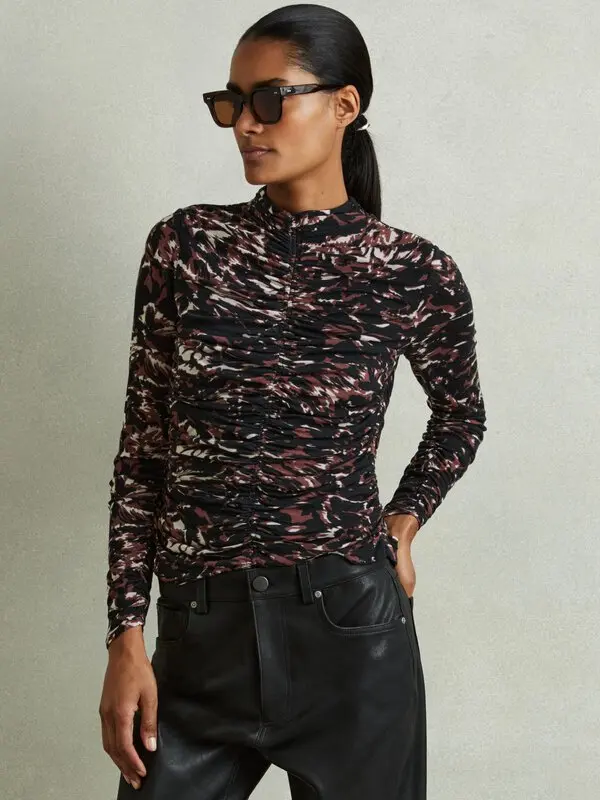 REISS Tammy Printed Ruched Top