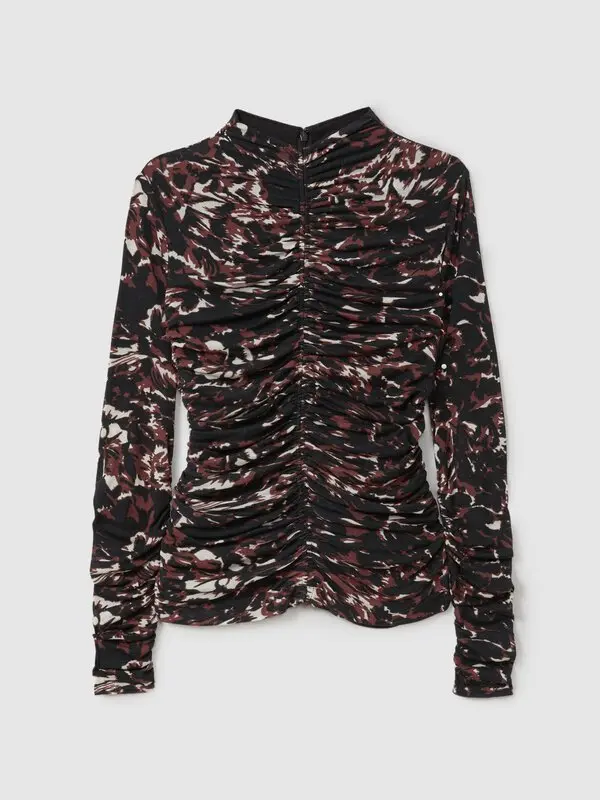 REISS Tammy Printed Ruched Top