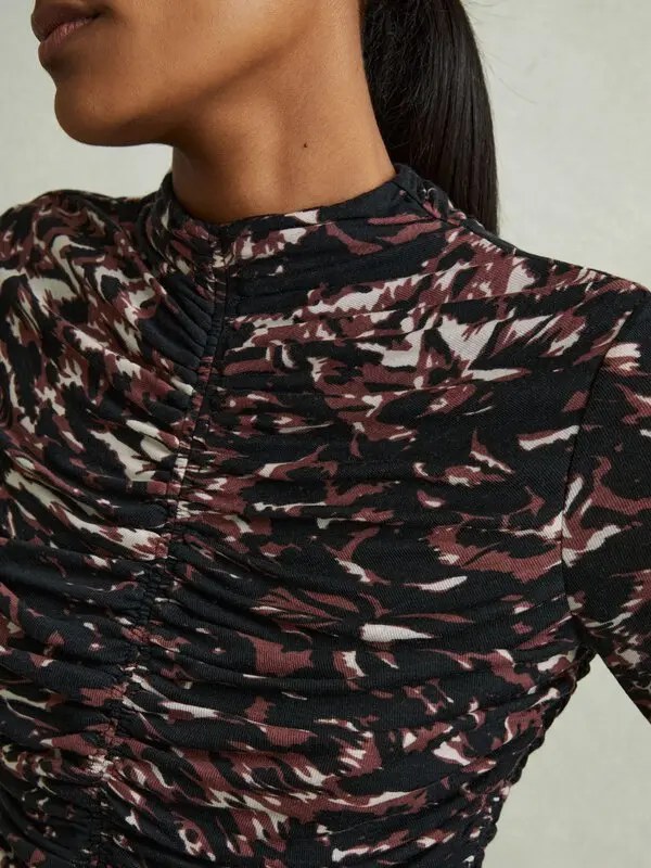 REISS Tammy Printed Ruched Top