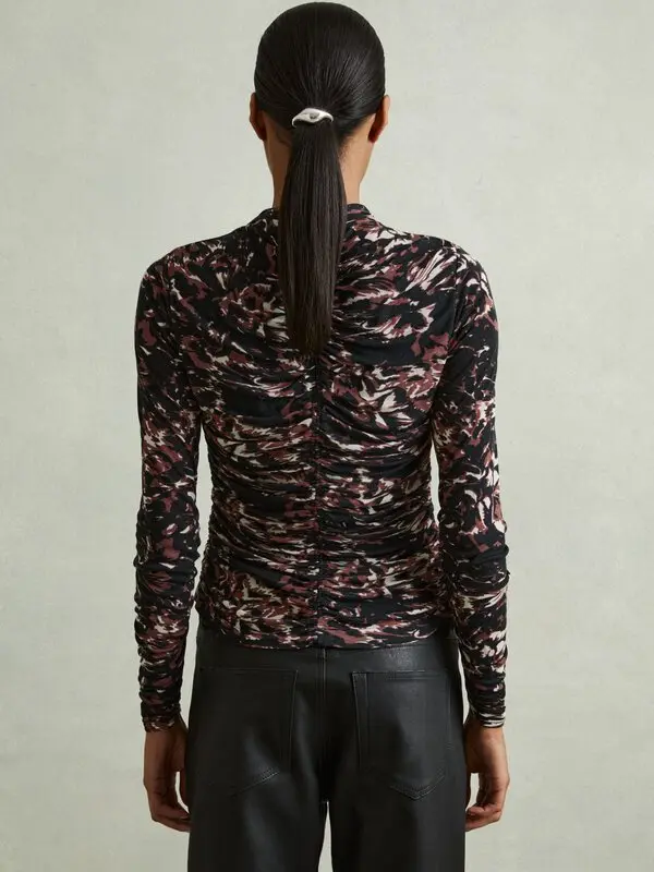 REISS Tammy Printed Ruched Top