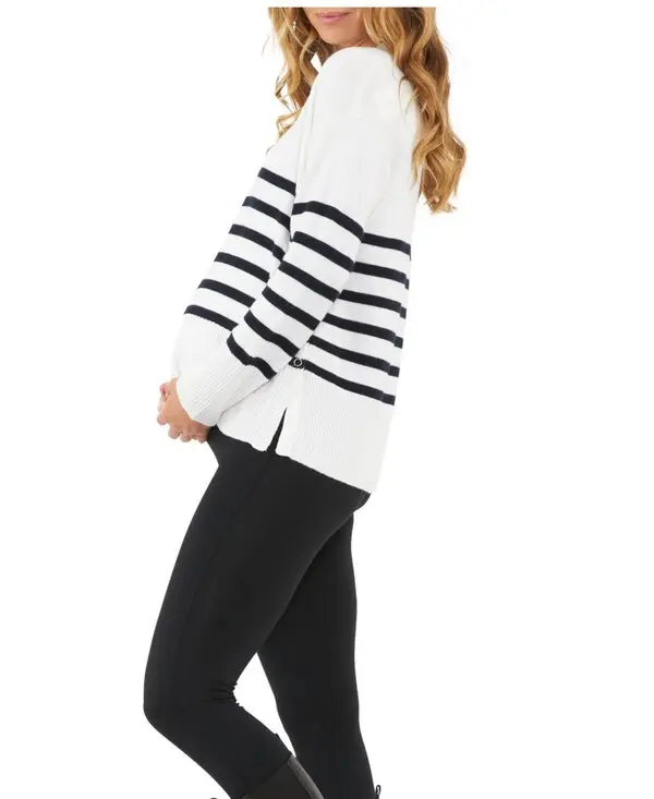 RIPE MATERNITY Hanna Nursing Stripe Knit Sweater - White / Navy