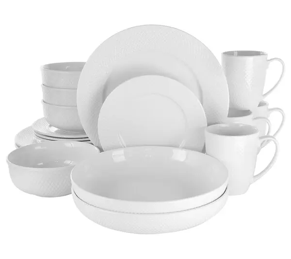 ELAMA Maisy 18 Piece Round Porcelain Dinnerware Set In White - One-color