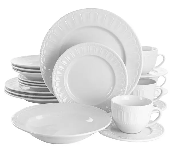 ELAMA Charlotte 20 Piece Porcelain Dinnerware S Et In White - One-color