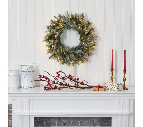 NEARLY NATURAL 24' Snowed Christmas Wreath - One-color