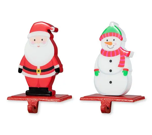 GLITZHOME Christmas Santa & Snowman Stocking Ho Lders S/2 - One-color