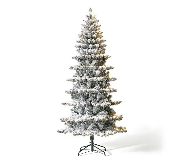 GLITZHOME 7.5' Pre-lit Flocked Spruce Faux Chri Stmas Tree - One-color