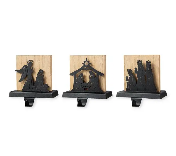 GLITZHOME Metal Christmas Nativity Scene Stocking Holders S/3 - One-color