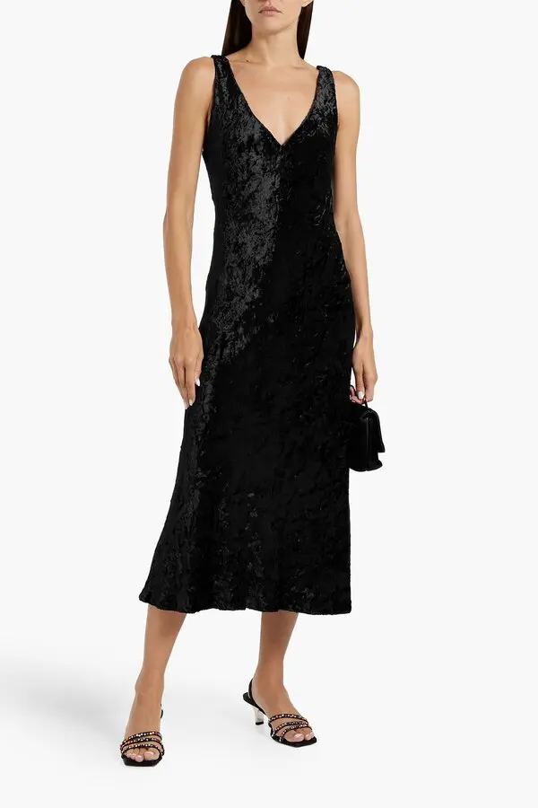Vince Crushed Velvet Midi Slip Dress In Black - 80% Off | Editorialist