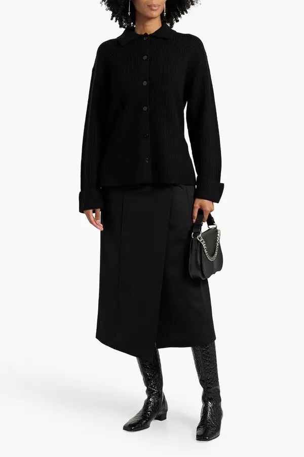 Theory Ribbed Merino Wool And Cashmere-blend Cardigan - Black