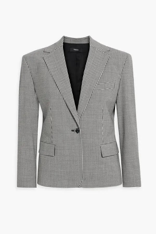 Theory Gingham Wool-blend Blazer - Black