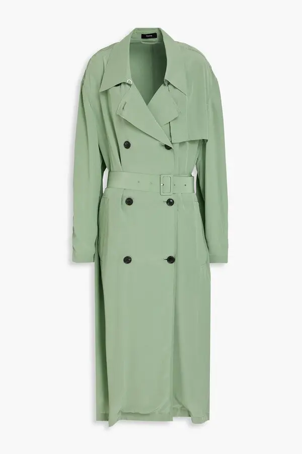 Theory Belted Crepe De Chine Trench Coat