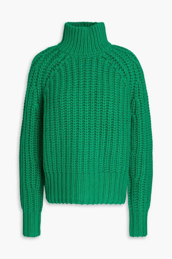 Vince Ribbed Wool And Cashmere-blend Turtleneck Sweater - Green