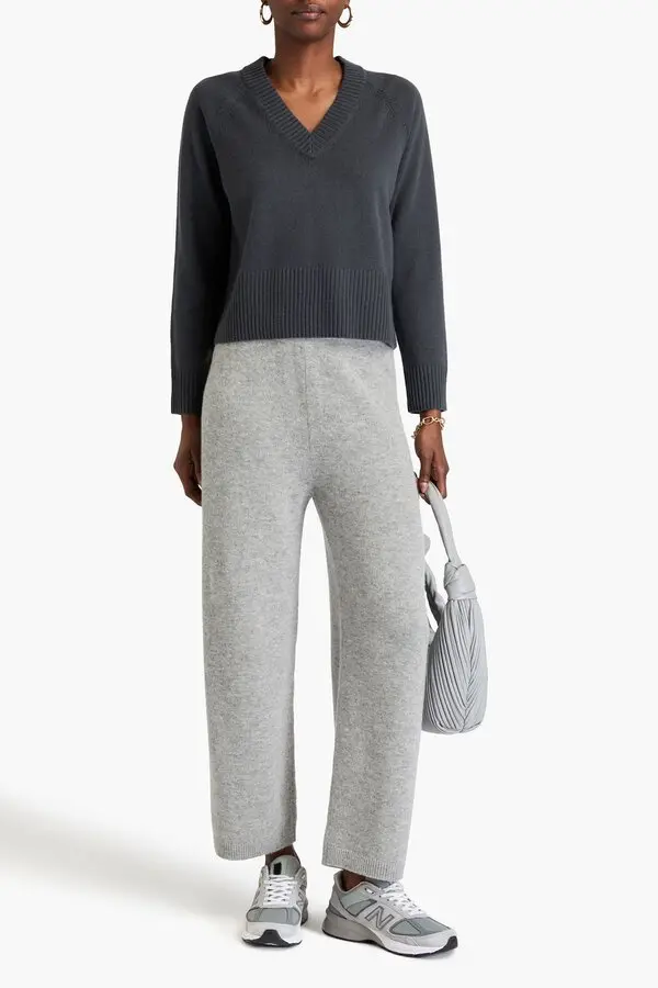 Theory Wool And Cashmere-blend Wide-leg Pants - Light Gray