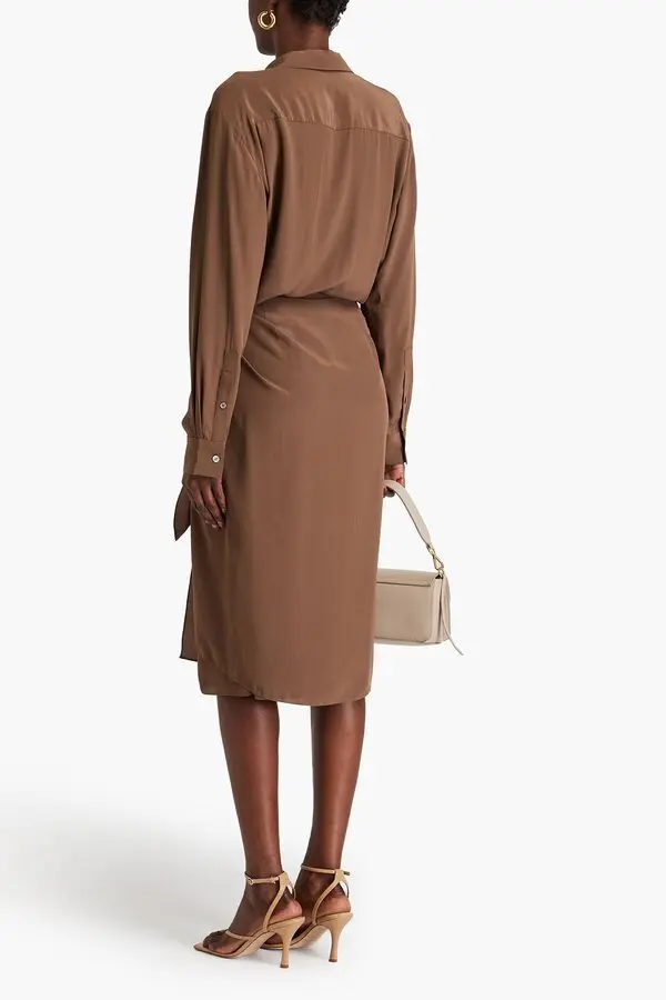 Theory Wrap-effect Crepe Midi Skirt - Brown