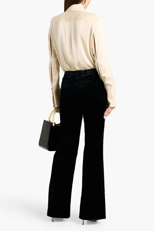 Theory Demitria Stretch Cotton-velvet Flared Pants - Midnight Blue