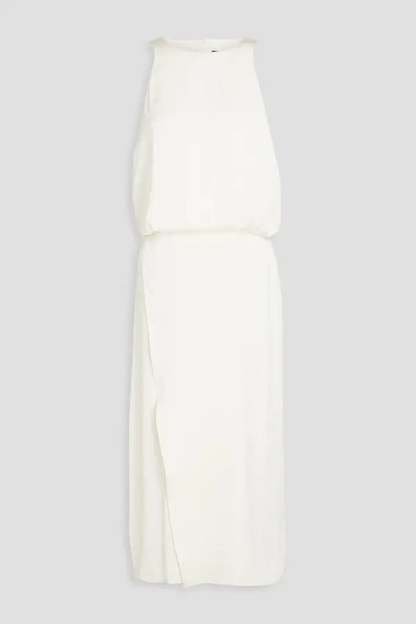 Theory Crinkled Wrap-effect Satin Midi Dress - Ivory