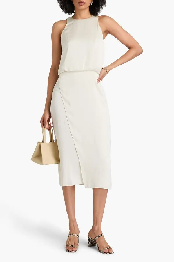 Theory Crinkled Wrap-effect Satin Midi Dress - Ivory