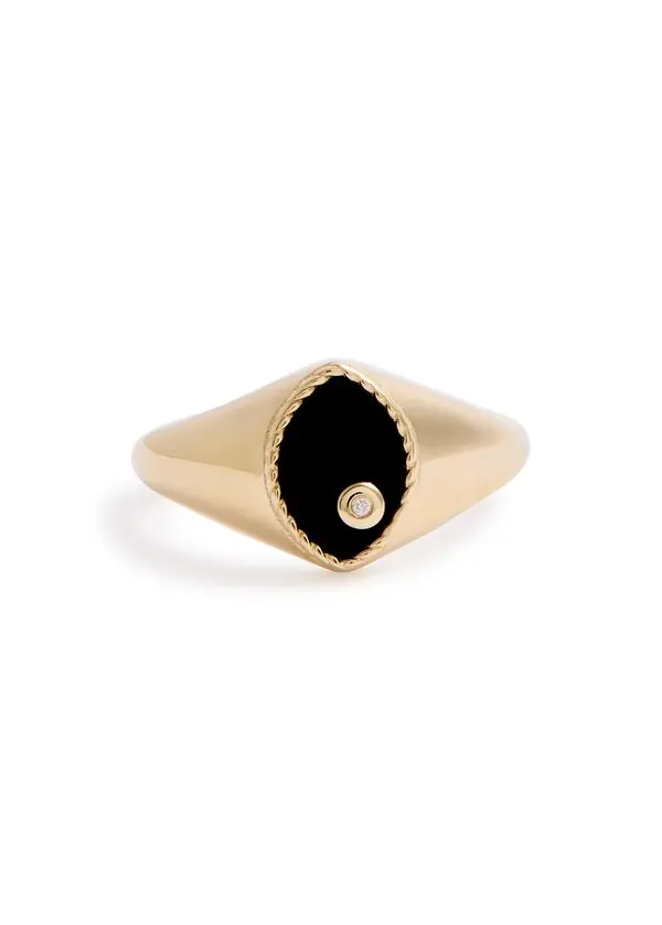 Yvonne Léon Baby Chevalière Marquise 9kt Gold Ring - Black