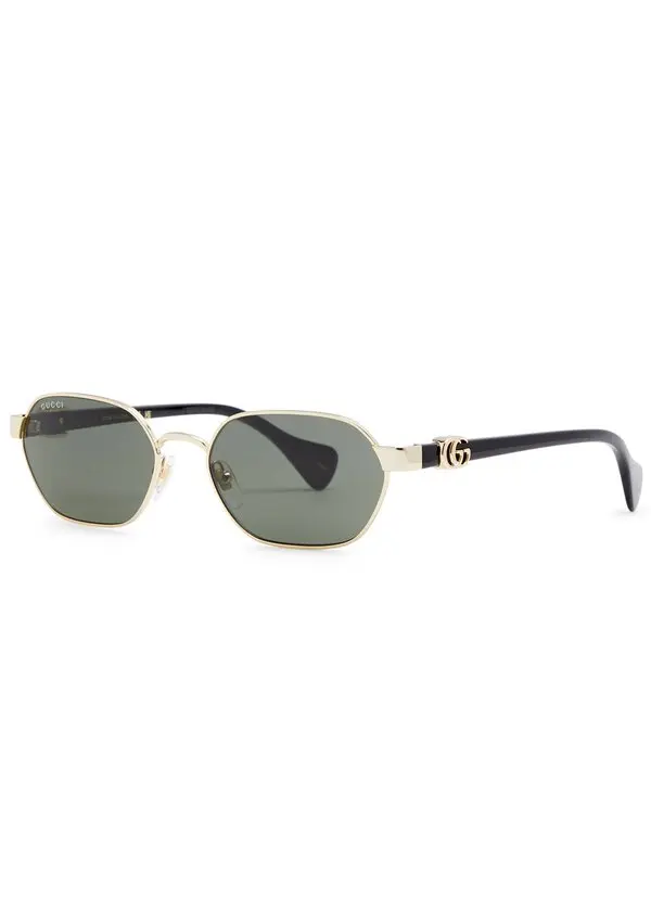 Gucci Eyewear Oval-frame Sunglasses - Black Gold