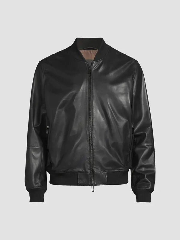 Emporio Armani Leather Bomber Jacket - Black