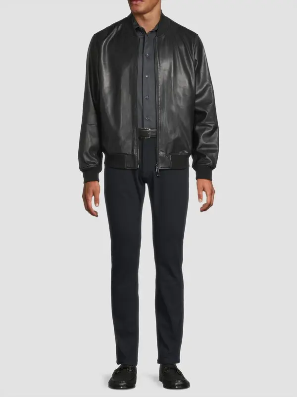Emporio Armani Leather Bomber Jacket - Black
