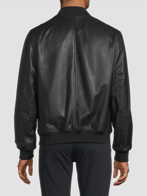 Emporio Armani Leather Bomber Jacket - Black