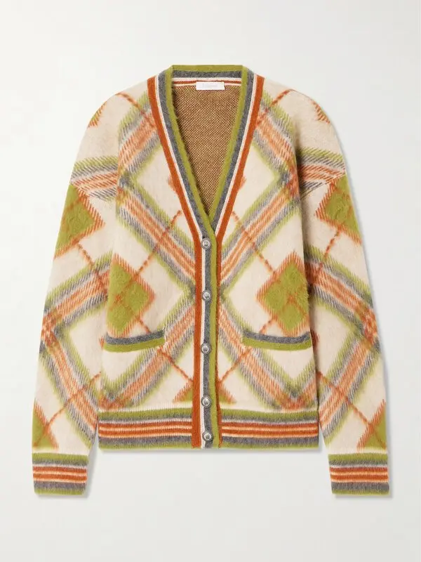 Rabanne Checked Brushed Jacquard-knit Cardigan - Brown