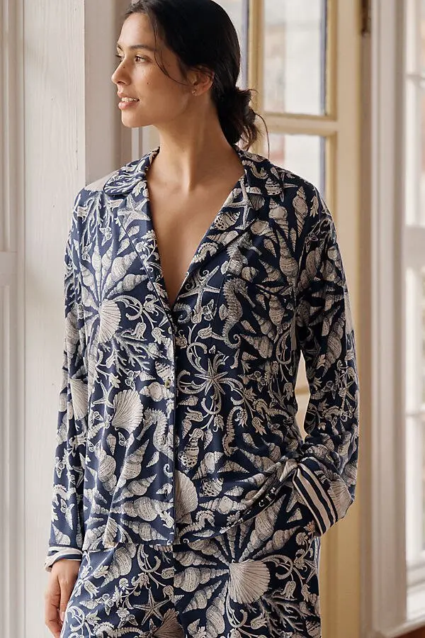 LYREBIRD The Modaluxe Long-sleeve Pajama Shirt - Dark Blue