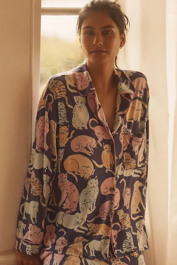 LYREBIRD Modaluxe Long-sleeve Pajama Shirt - Olivia Wendel Dog And Cat Print