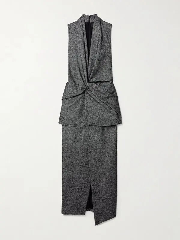 Brandon Maxwell The Margo Gathered Layered Wool-blend Maxi Dress - Gray