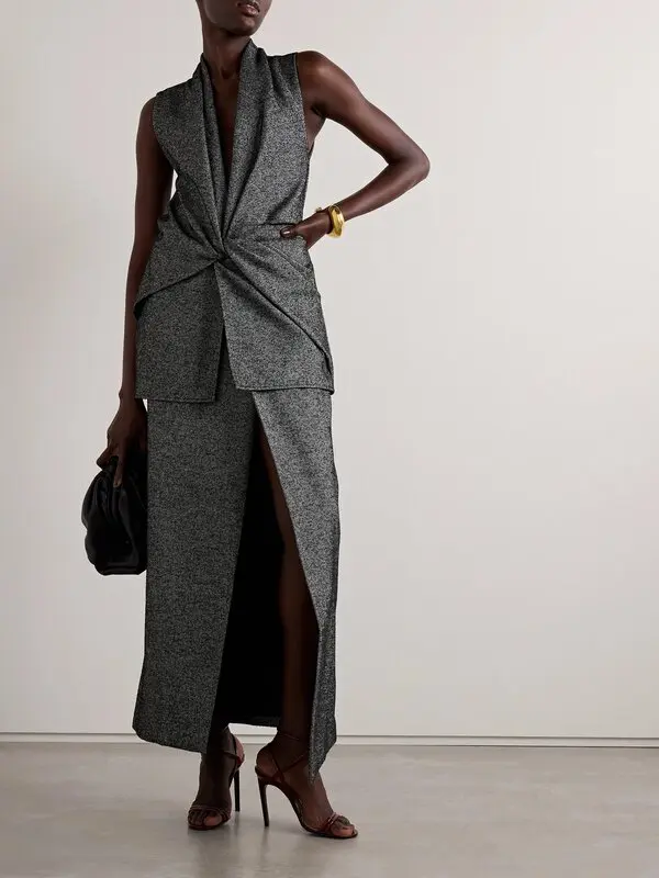 Brandon Maxwell The Margo Gathered Layered Wool-blend Maxi Dress