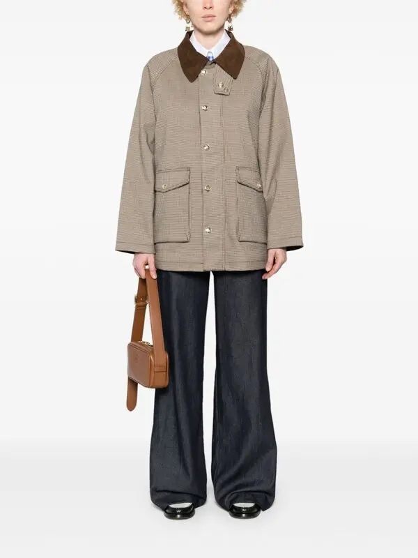 Sandro Velvet-Collar Checked Coat In Brown - 92% Off | Editorialist