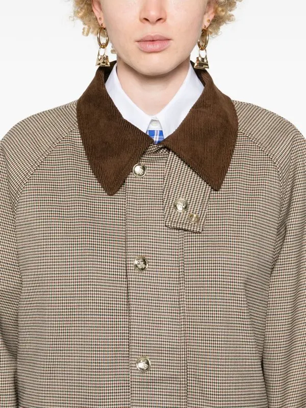 Sandro Velvet-Collar Checked Coat In Brown - 92% Off | Editorialist