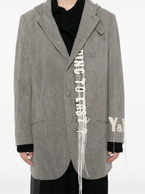 Yohji Yamamoto Logo-print Wool Hooded Jacket