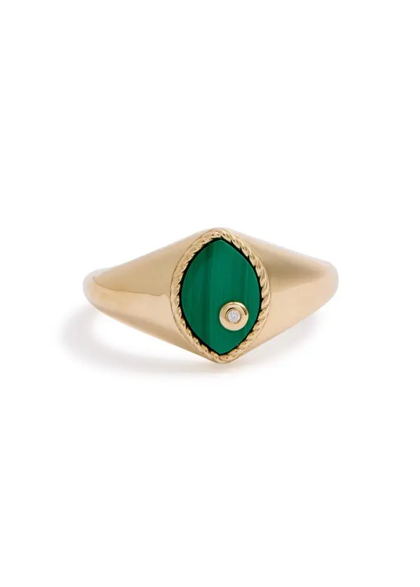 Yvonne Léon Baby Chevalière Marquise 9kt Gold Signet Ring - Green