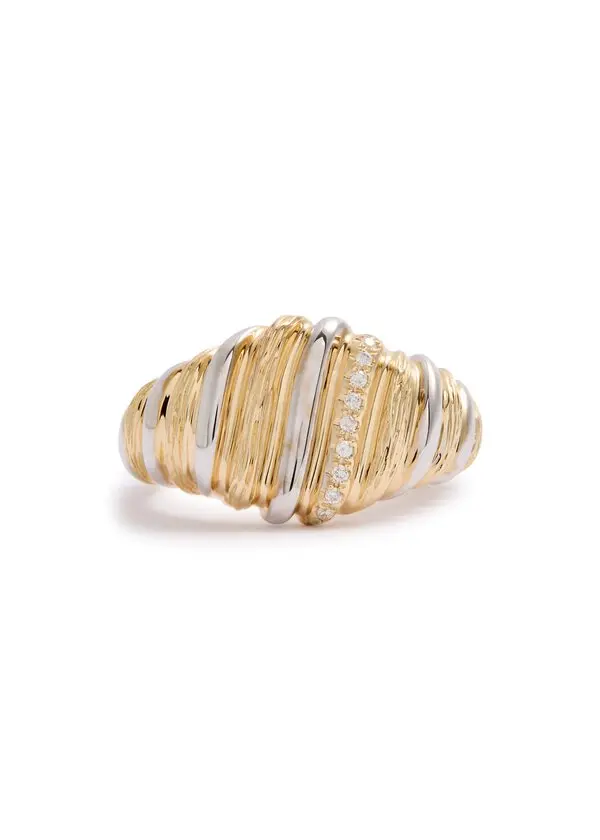 Yvonne Léon Chevalière Gaufrette 9kt And White Signet Ring - Gold